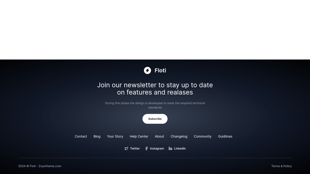 Floti - Tailwind CSS 3 Footer Section HTML Template by Zoyo-Themes